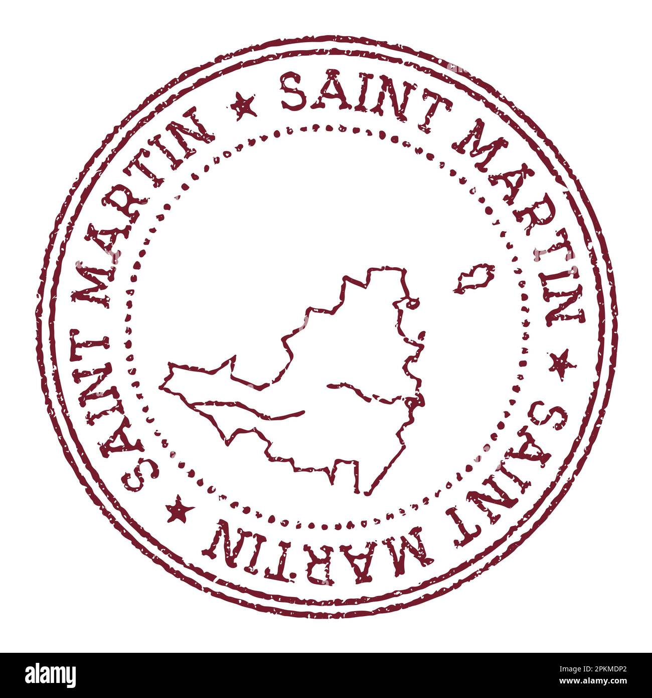 Saint Martin round rubber stamp with island map. Vintage red passport ...