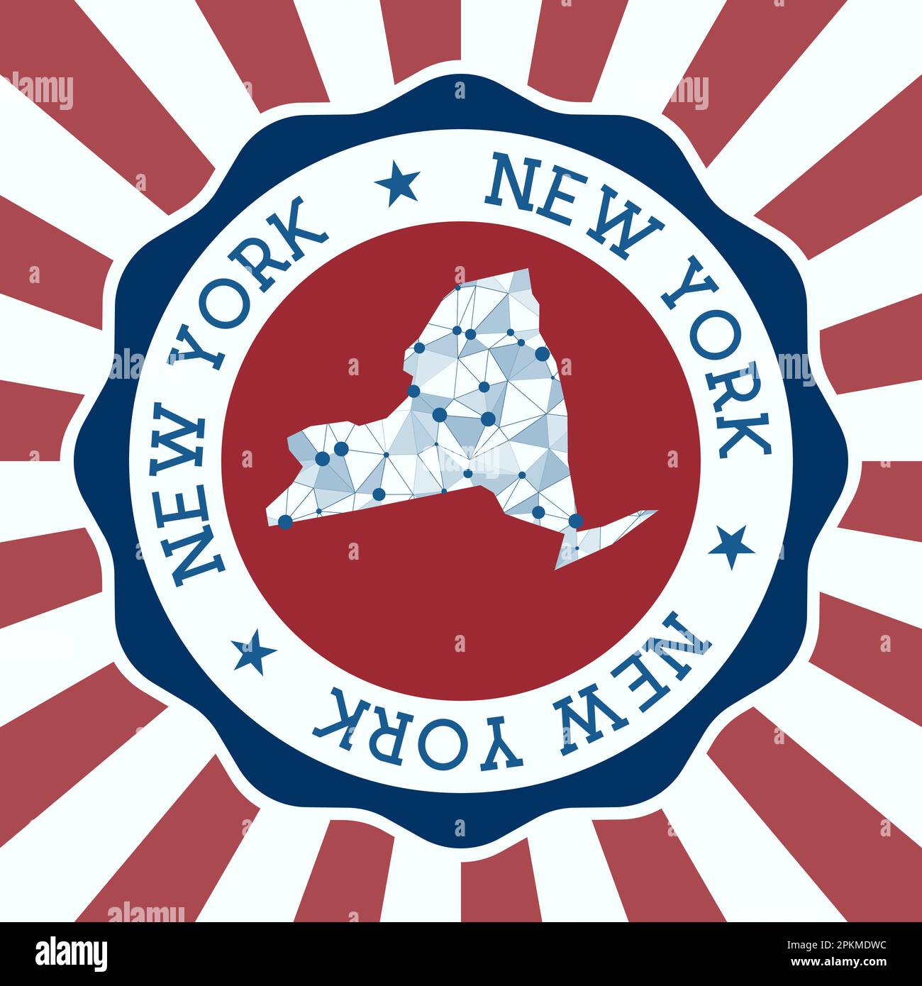 New York Badge. Round logo of US state with triangular mesh map and ...