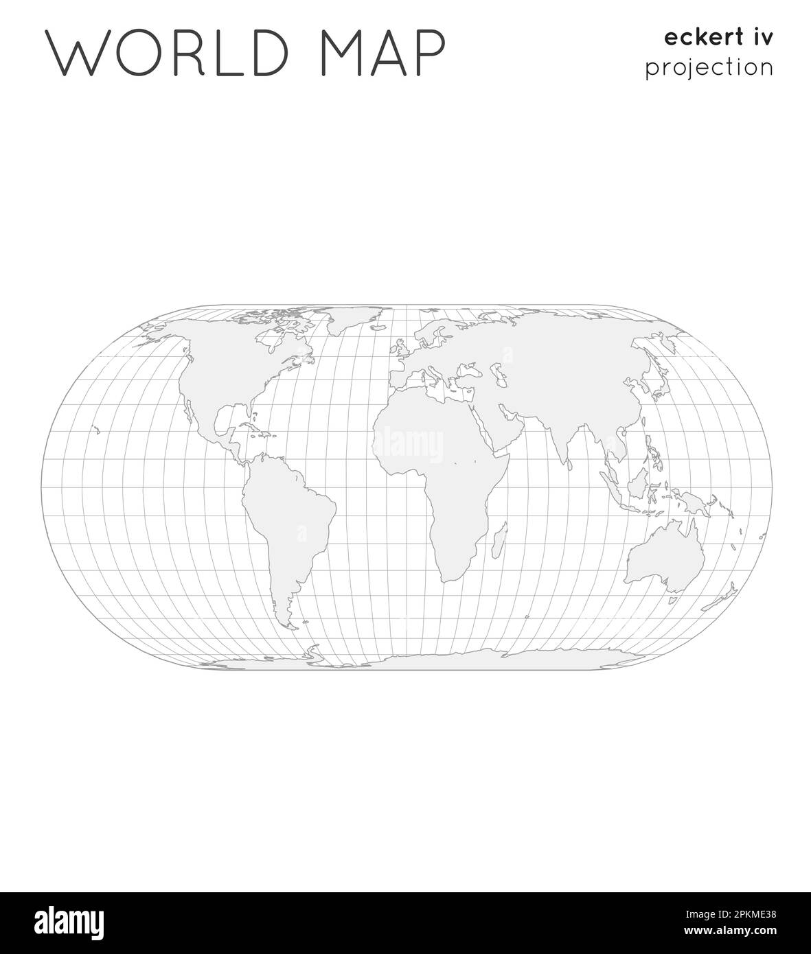 World Map Globe In Eckert Iv Projection With Graticule Lines Style Outline Vector