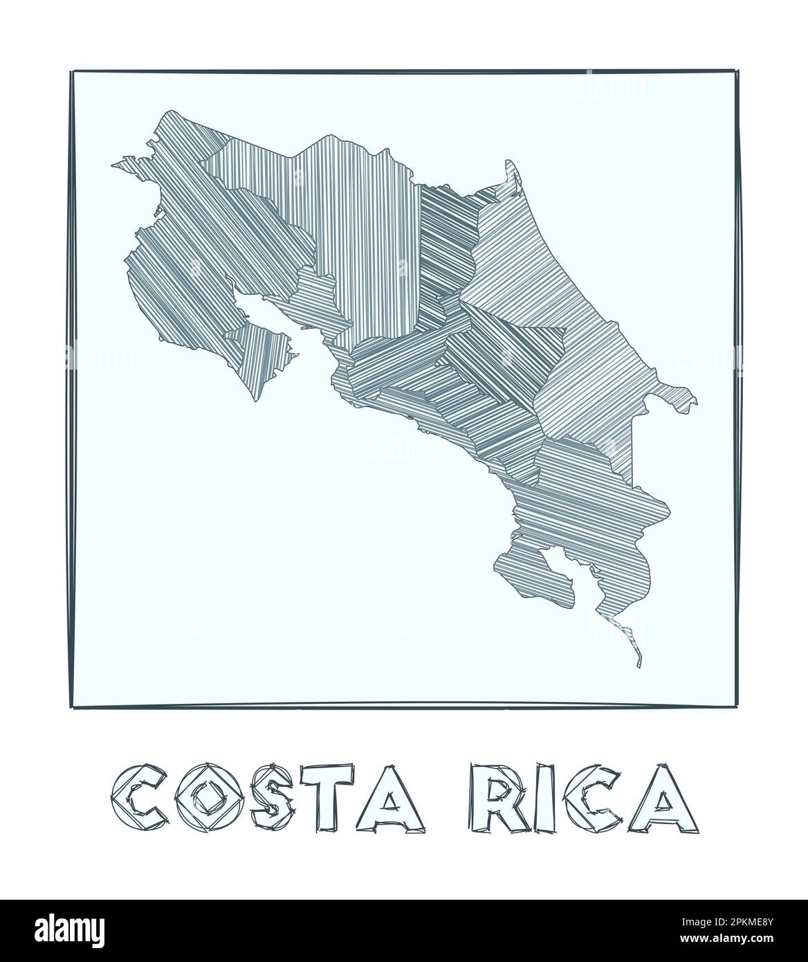 Sketch map of Costa Rica. Grayscale hand-drawn map of the country ...
