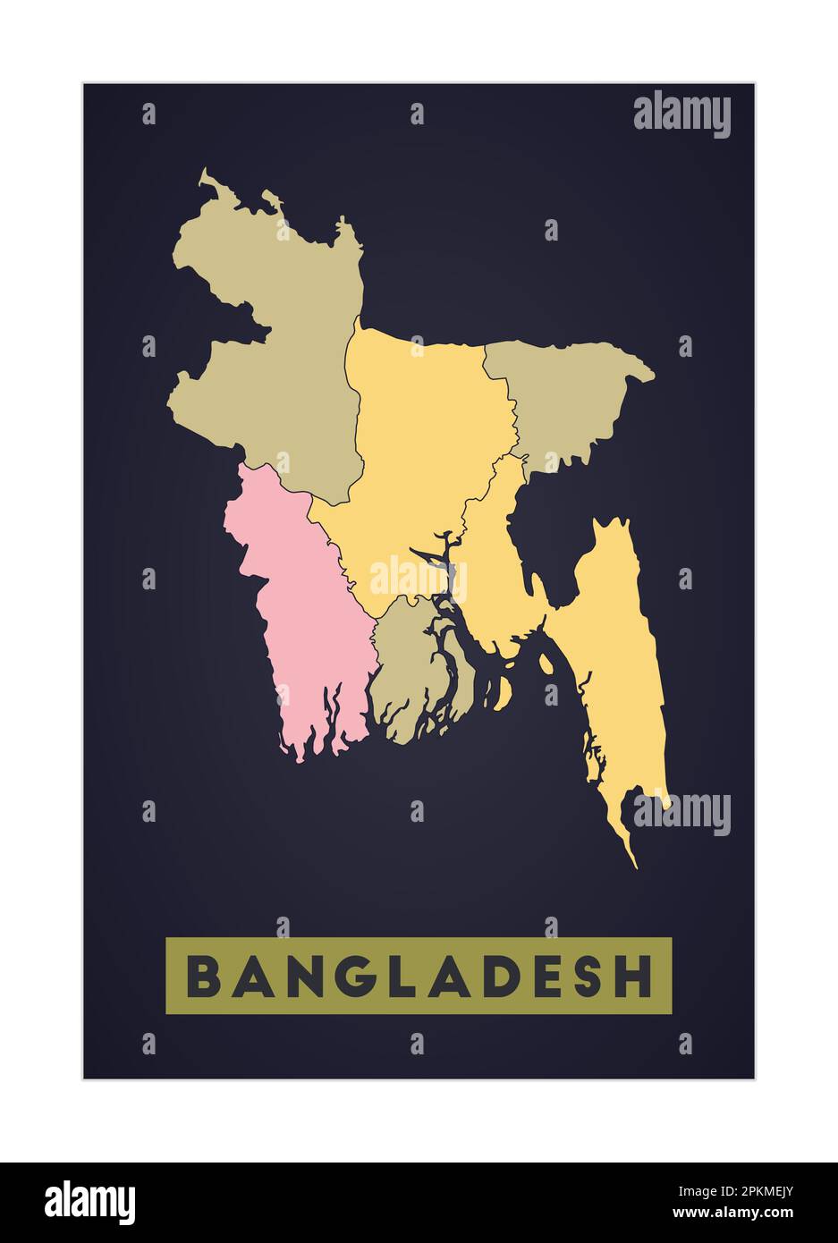 Bangladesh map. Country poster with regions. Shape of Bangladesh with ...