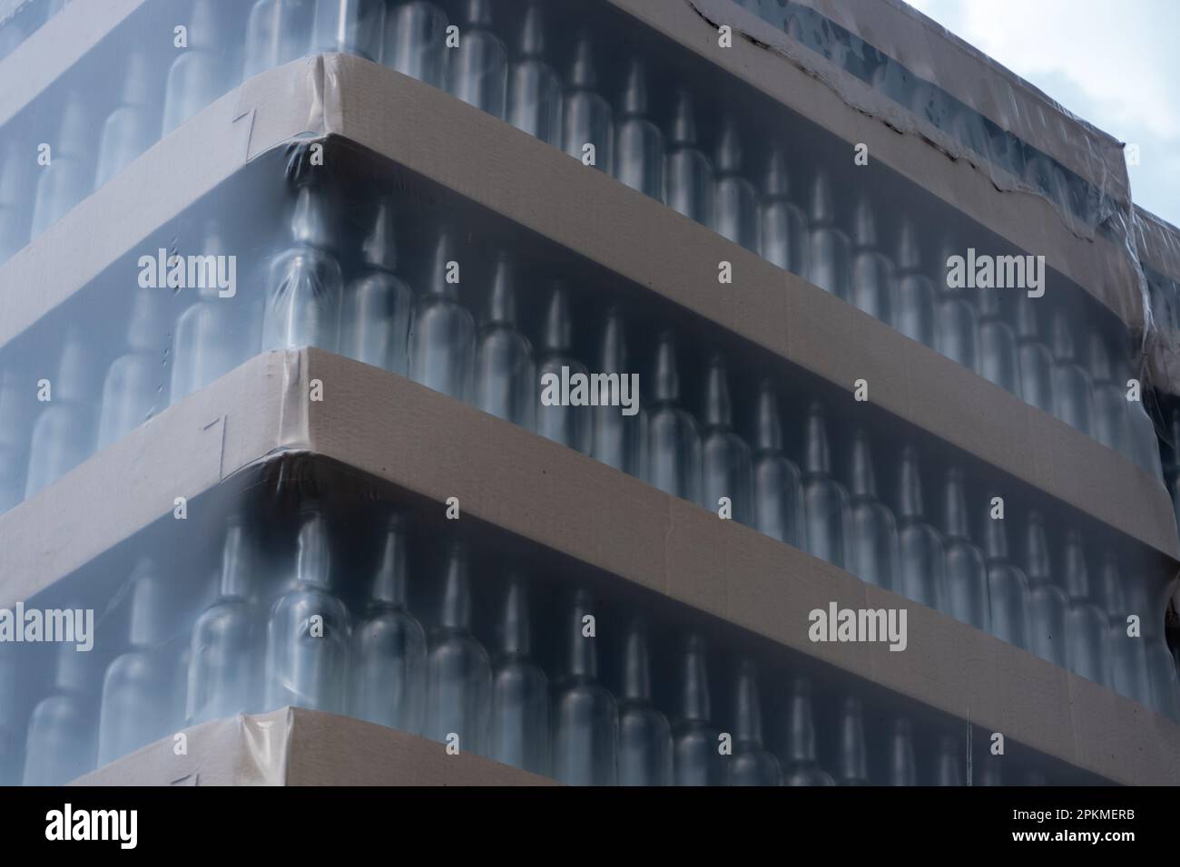 Production racks of packaging for empty beer bottles at a brewery Stock ...