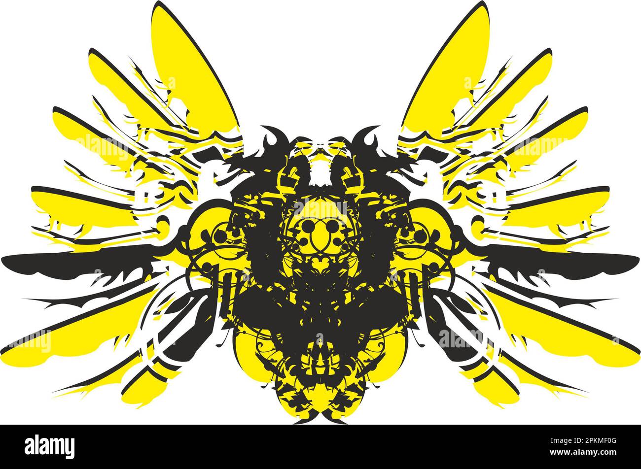 Dangerous butterfly wings in yellow-black tonality on a white ...