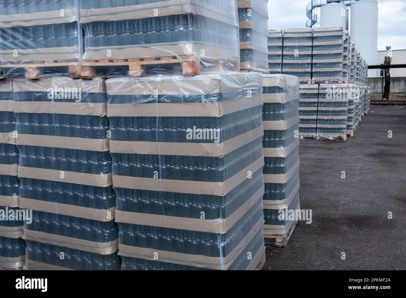 Production racks of packaging for empty beer bottles at a brewery Stock ...