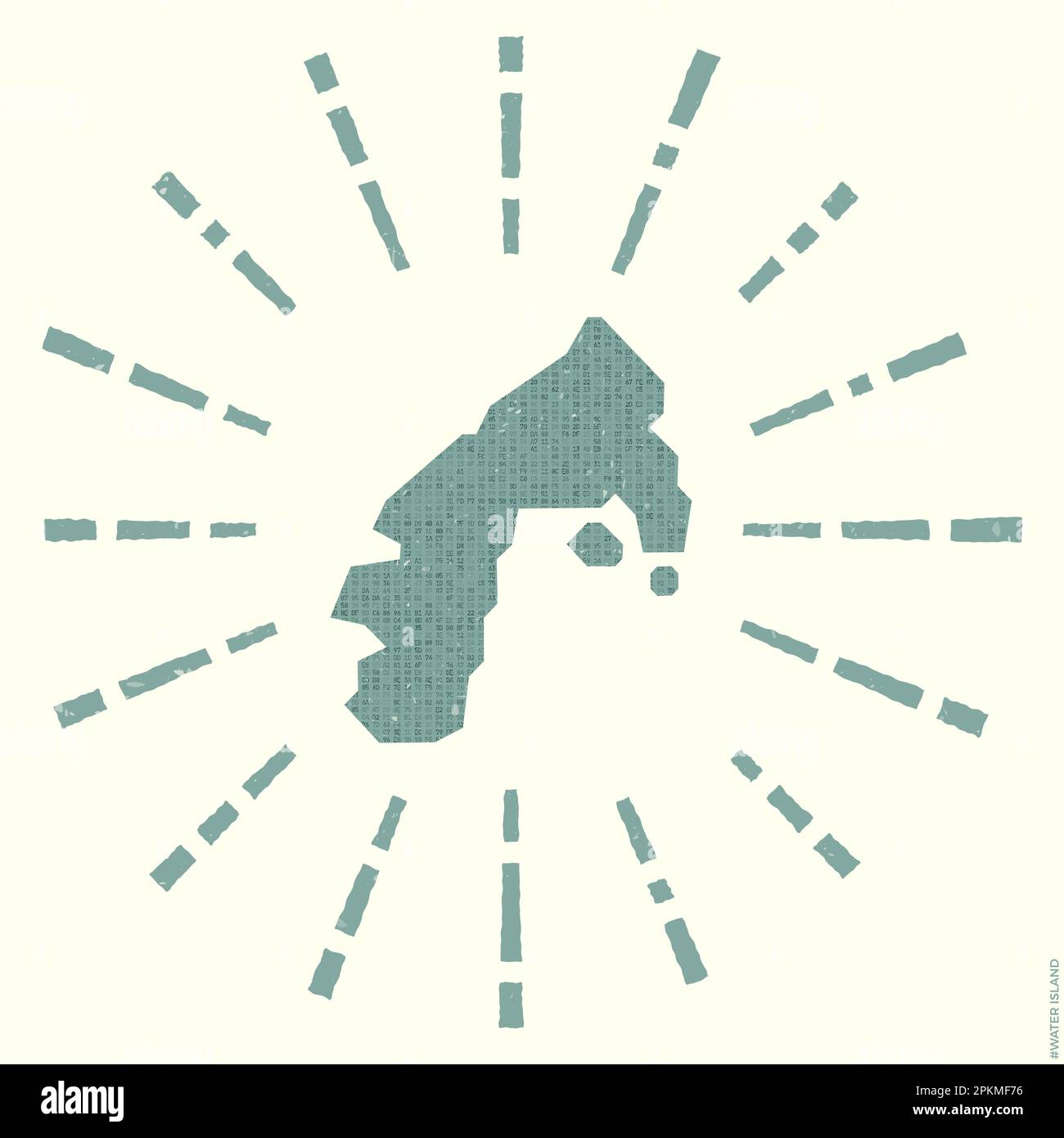 Water Island Logo. Grunge sunburst poster with border map. Shape of ...