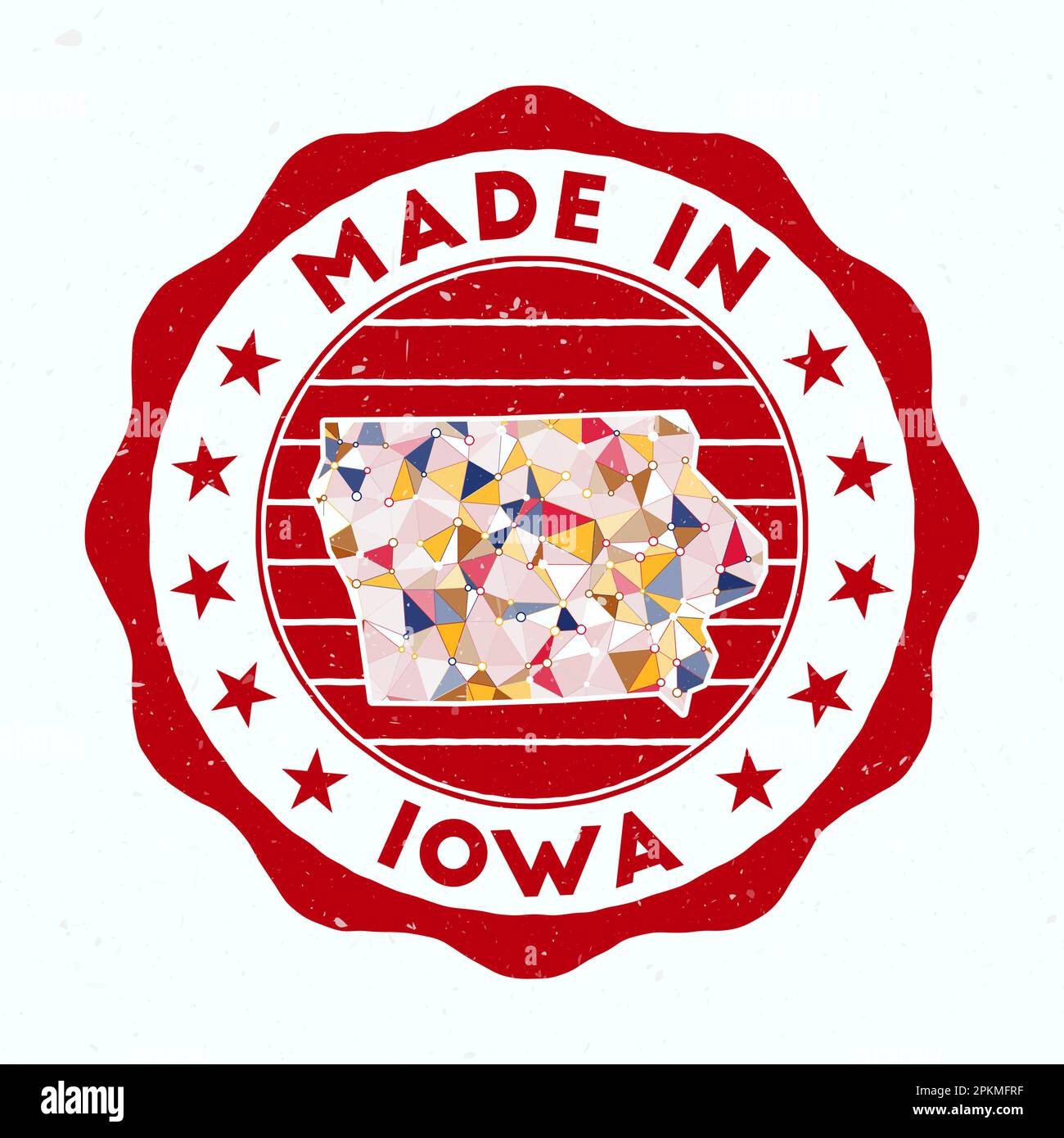 Made In Iowa. US state round stamp. Seal of Iowa with border shape ...