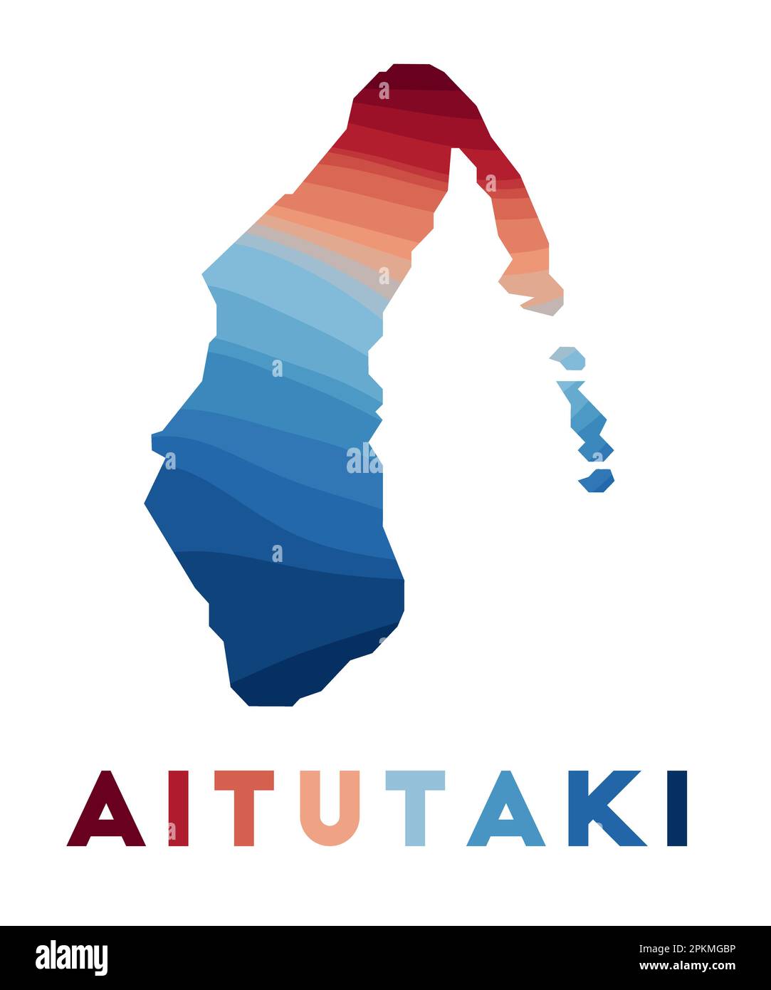 Aitutaki map. Map of the island with beautiful geometric waves in red ...