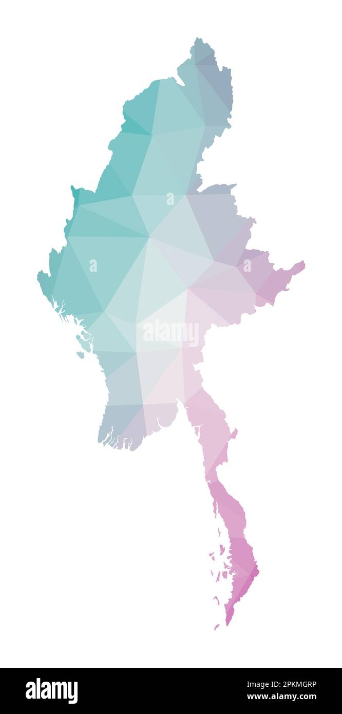 Polygonal map of Myanmar. Geometric illustration of the country in ...