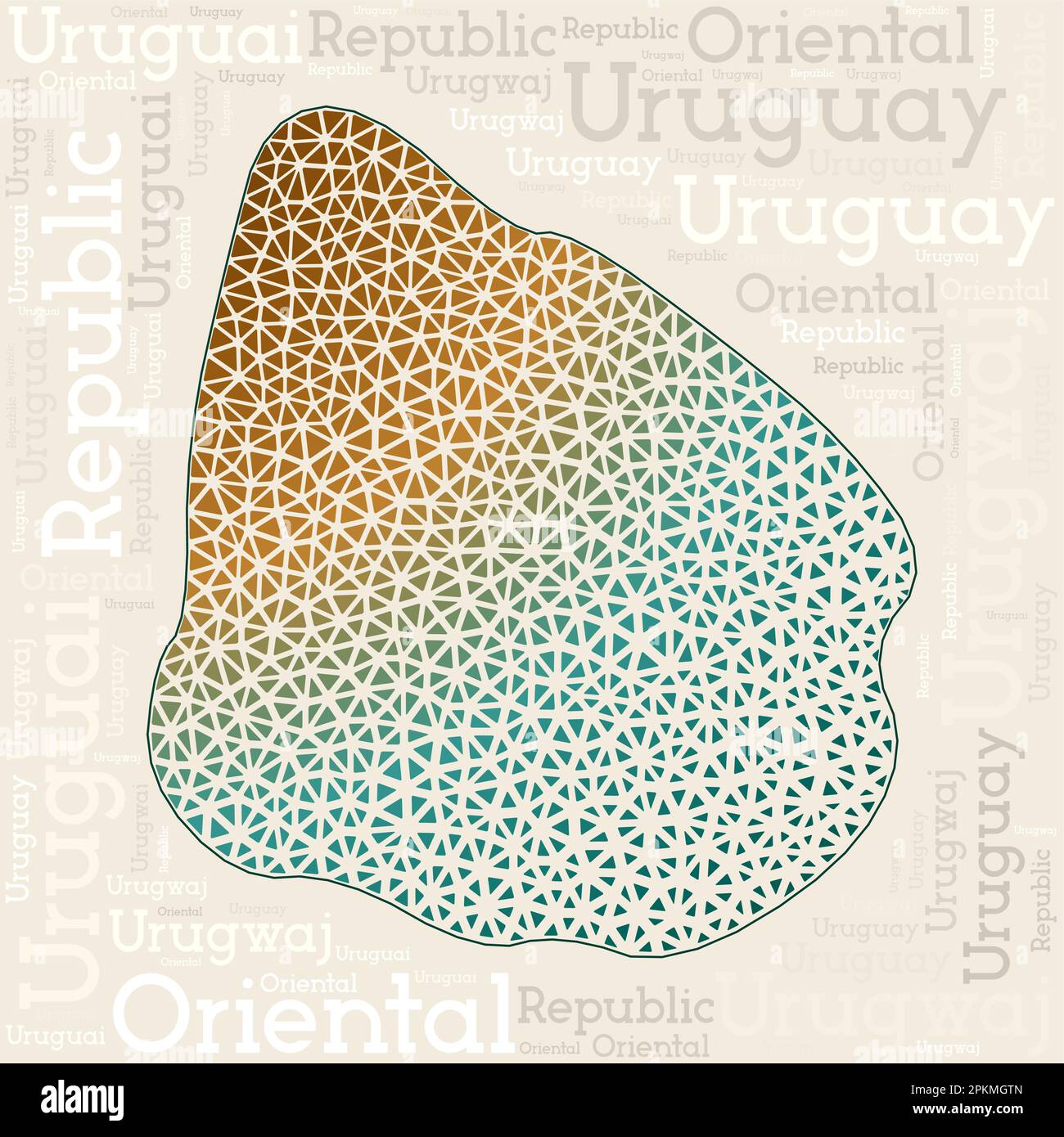 Uruguay map design. Country names in different languages and map shape ...