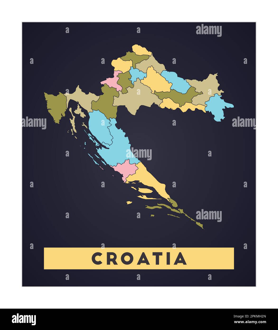Croatia map. Country poster with regions. Shape of Croatia with country ...