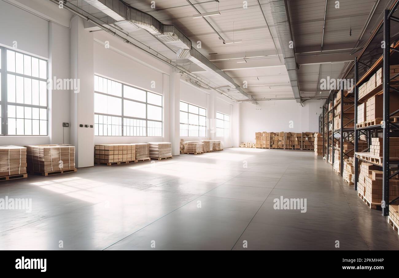 Large bright white clean modern warehouse Stock Photo - Alamy