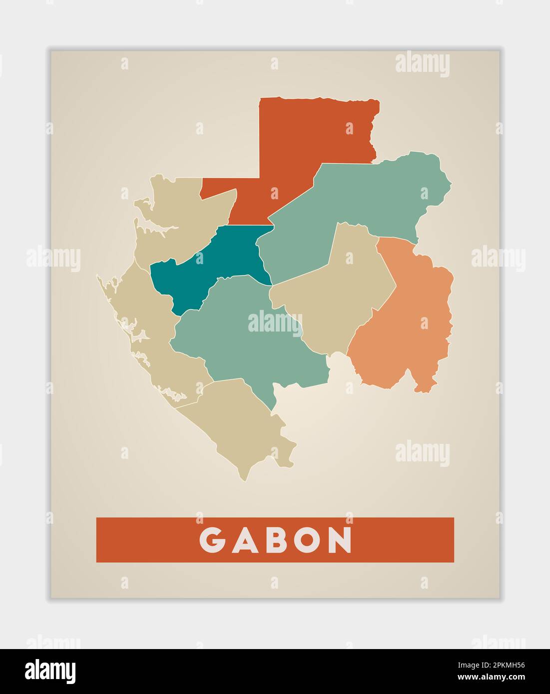 Gabon poster. Map of the country with colorful regions. Shape of Gabon ...