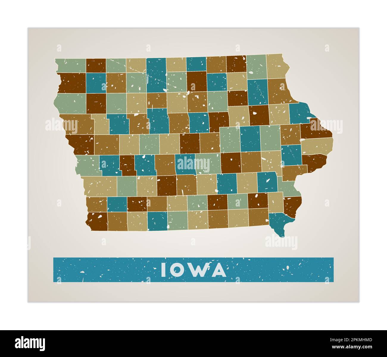 Iowa map. US state poster with regions. Old grunge texture. Shape of ...