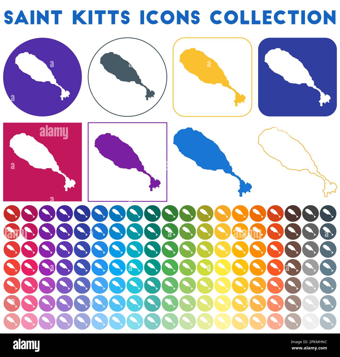 Saint Kitts icons collection. Bright colourful trendy map icons. Modern ...