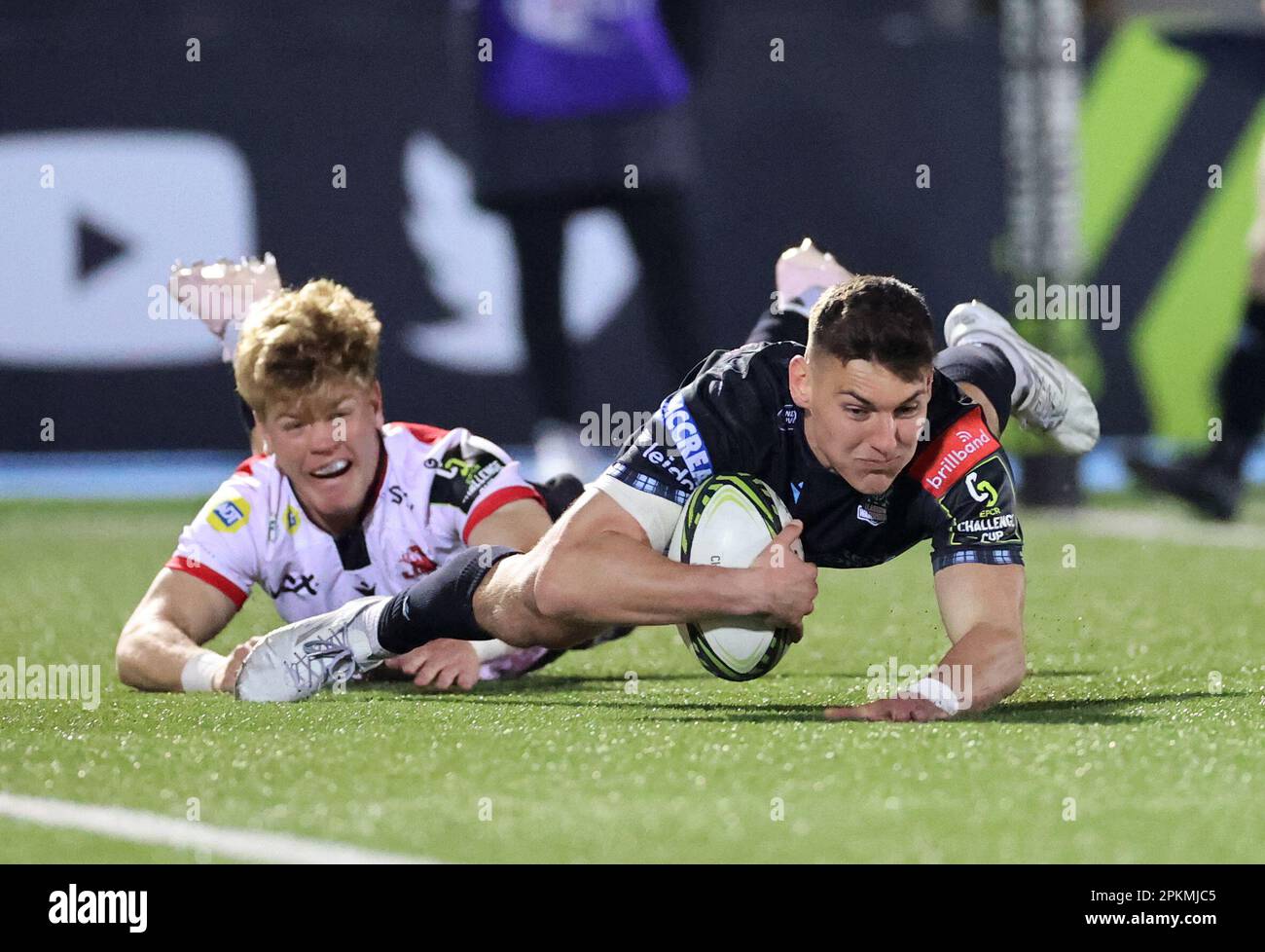 Glasgow Warriors' Tom Jordan scores their side's fourth try during the ...