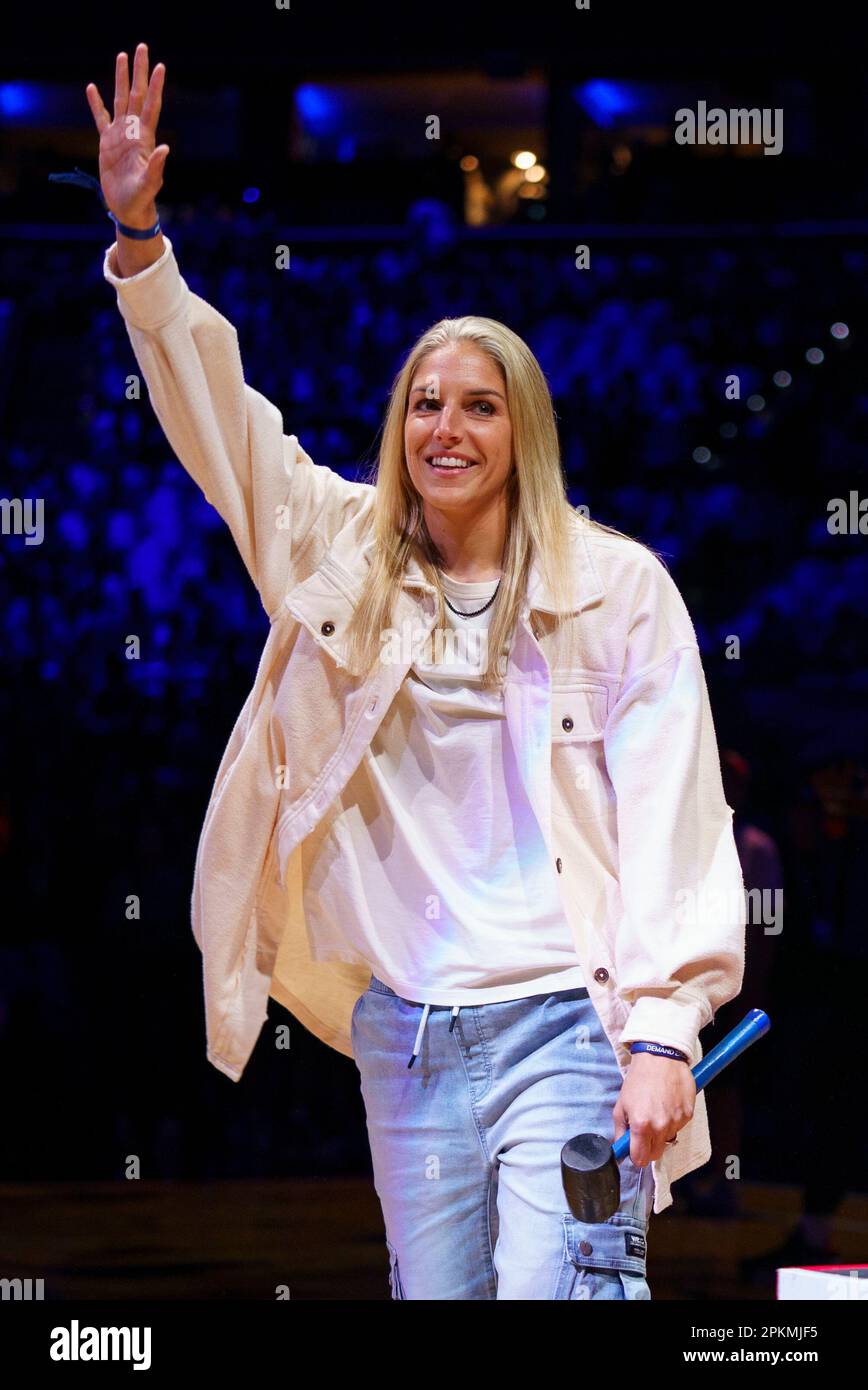 Washington Mystics' Elena Delle Donne reacts prior to the NBA ...