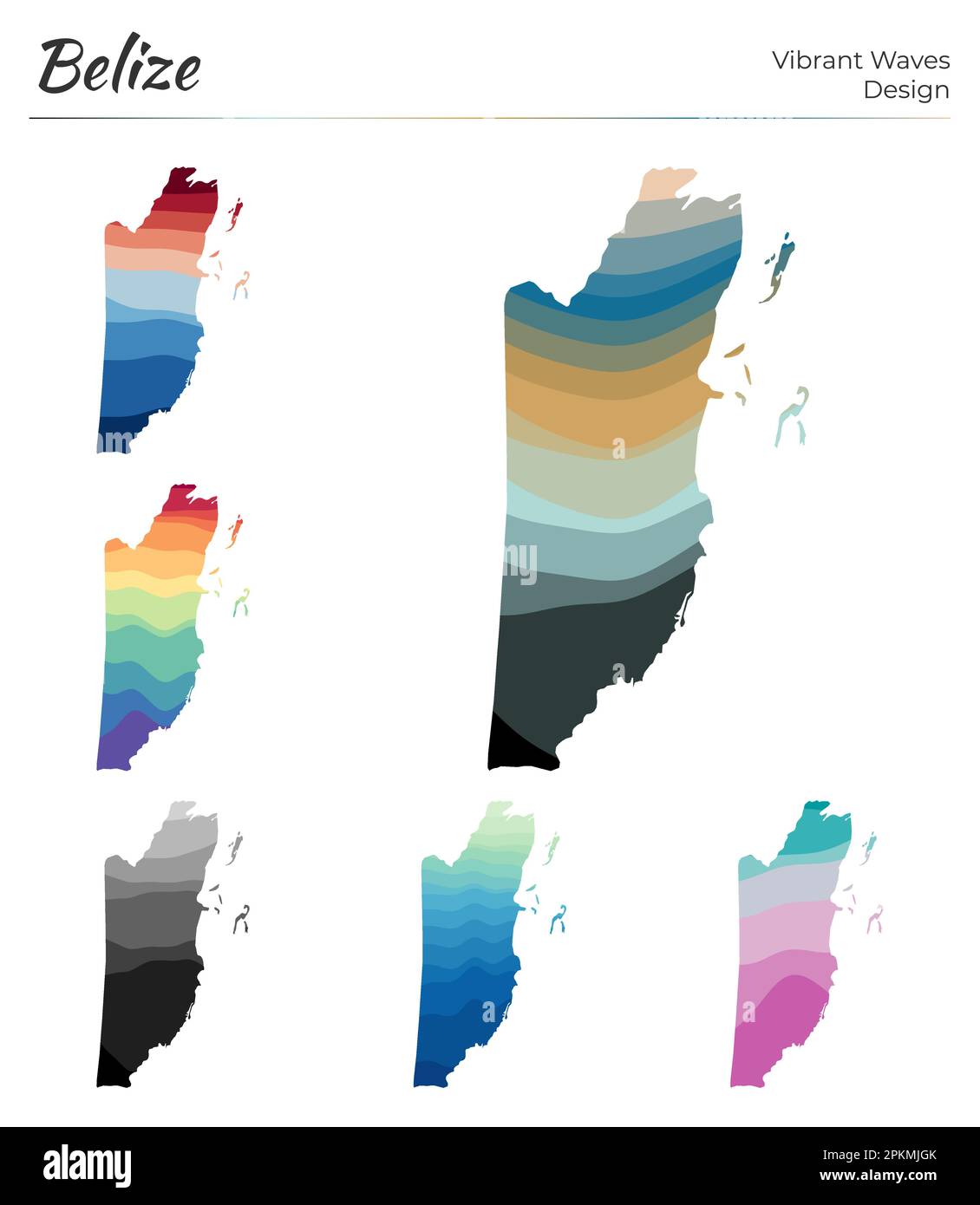 Set of vector maps of Belize. Vibrant waves design. Bright map of ...