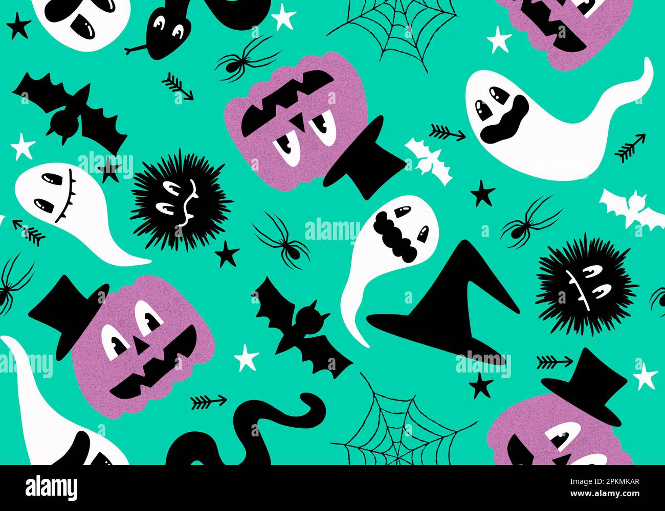 Halloween ghost seamless cartoon spider and web and skulls pattern for ...