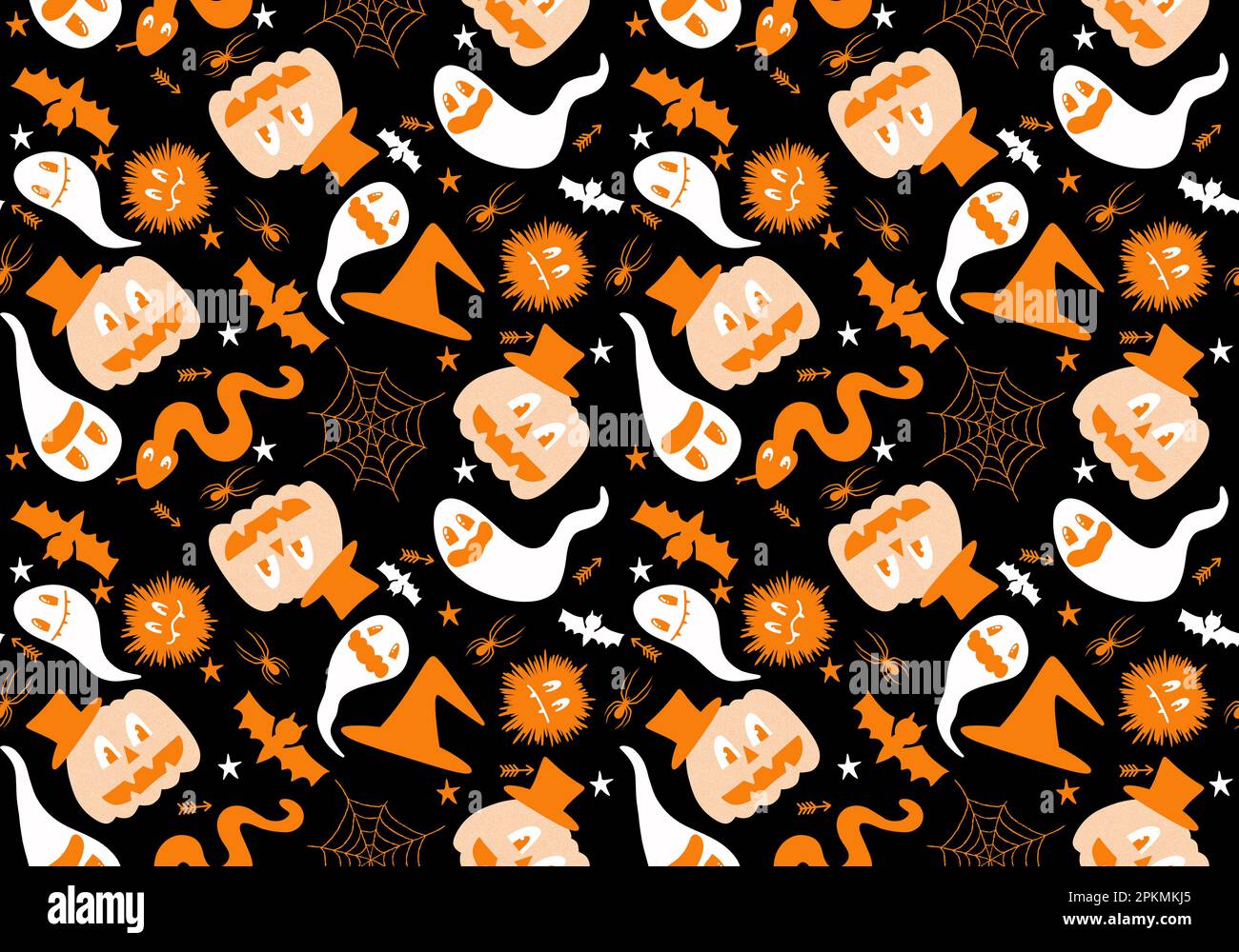 Halloween ghost seamless cartoon spider and web and skulls pattern for ...
