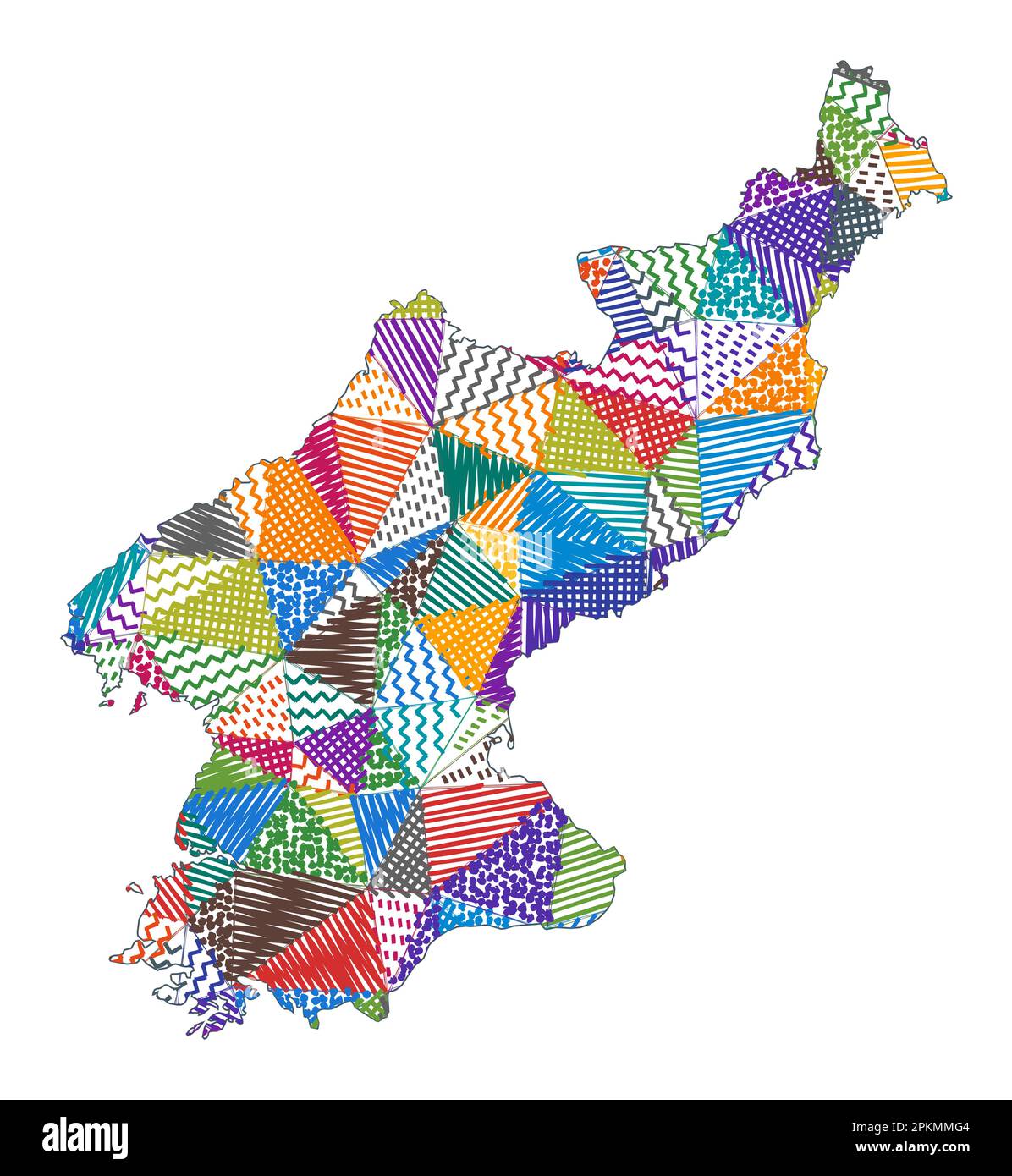 Kid style map of North Korea. Hand drawn polygons in the shape of North ...