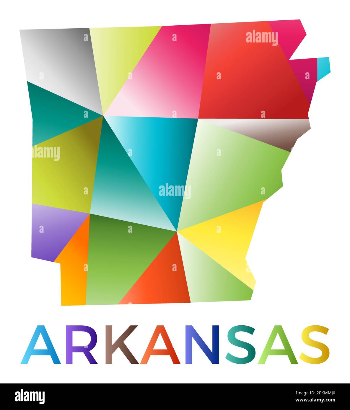 Bright colored Arkansas shape. Multicolor geometric style US state logo ...