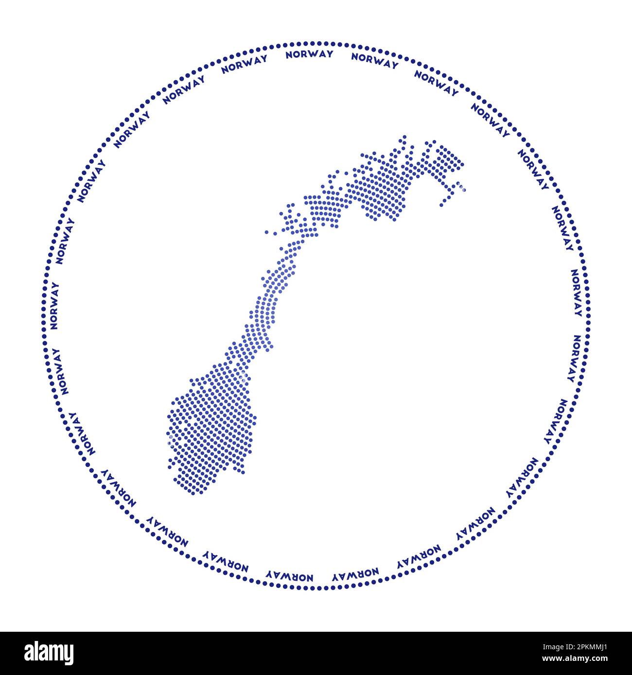 Norway round logo. Digital style shape of Norway in dotted circle with ...