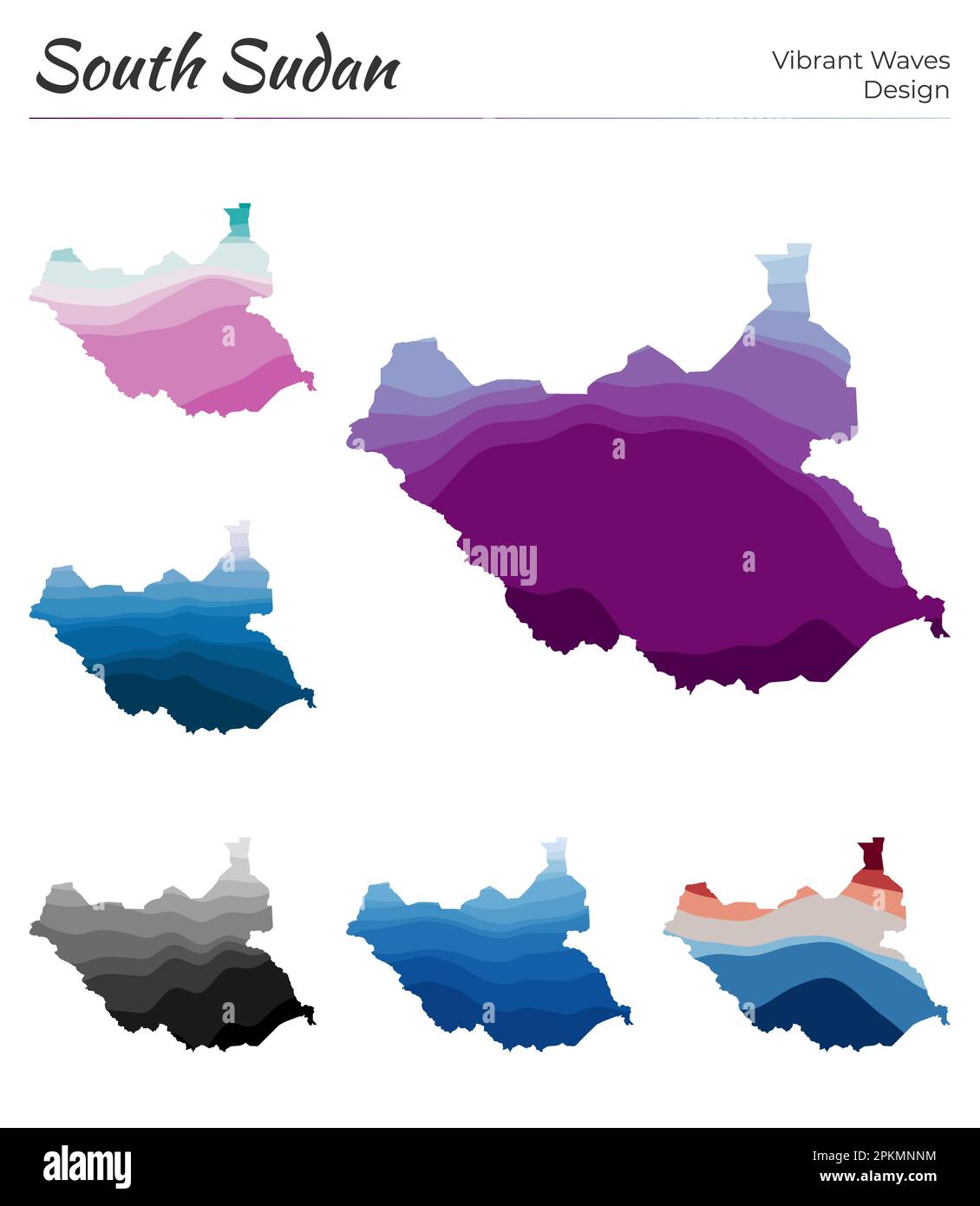 Set of vector maps of South Sudan. Vibrant waves design. Bright map of ...