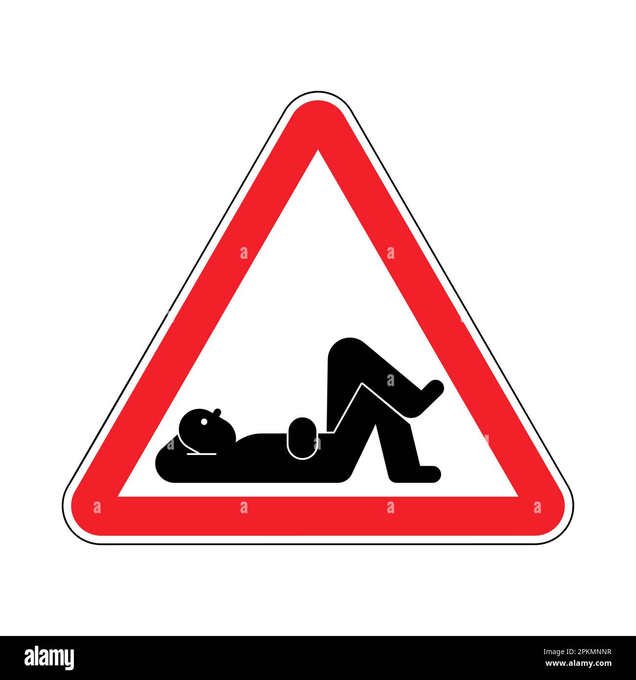 Attention Man rest. Red road triangular Caution Guy lies relax sign ...