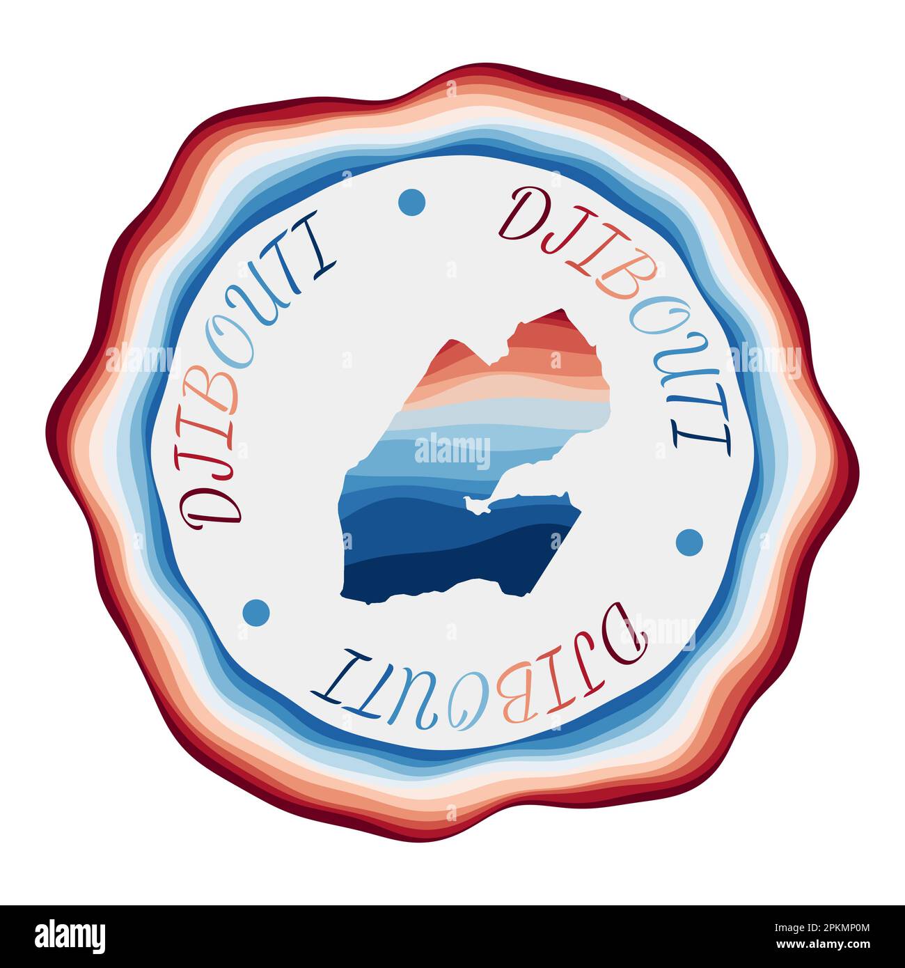 Djibouti badge. Map of the country with beautiful geometric waves and ...