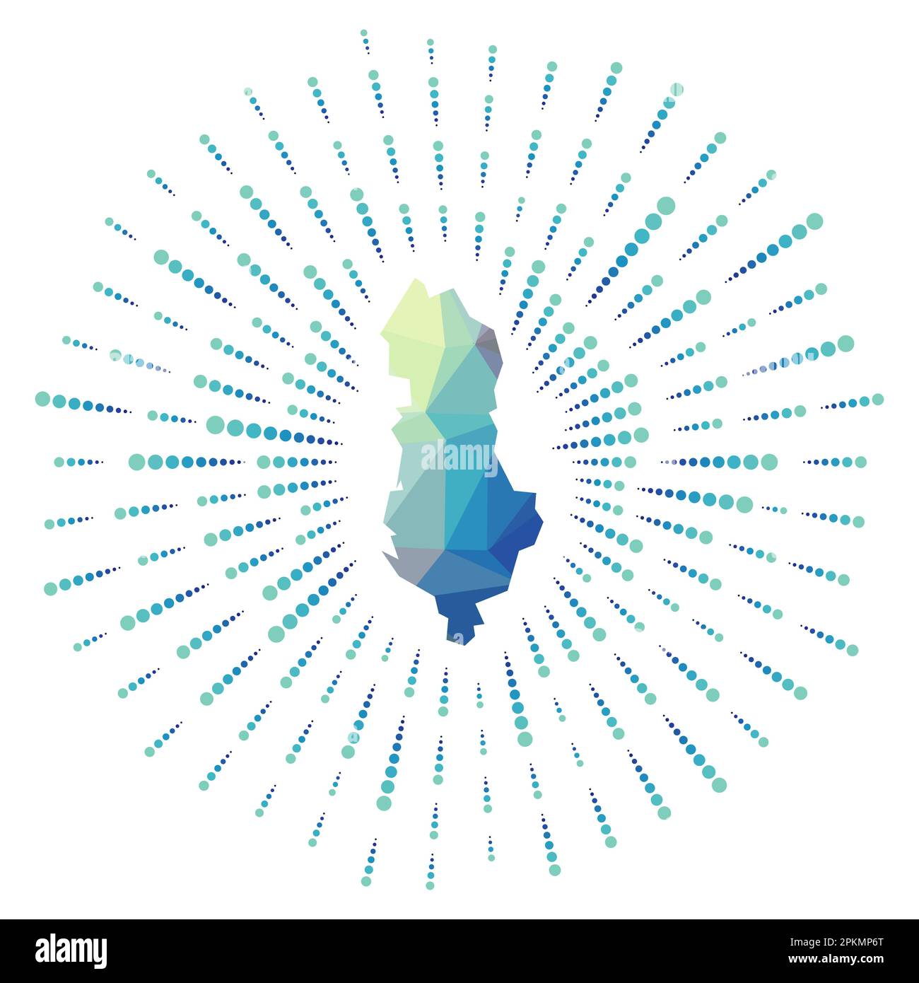 Shape of Albania, polygonal sunburst. Map of the country with colorful ...