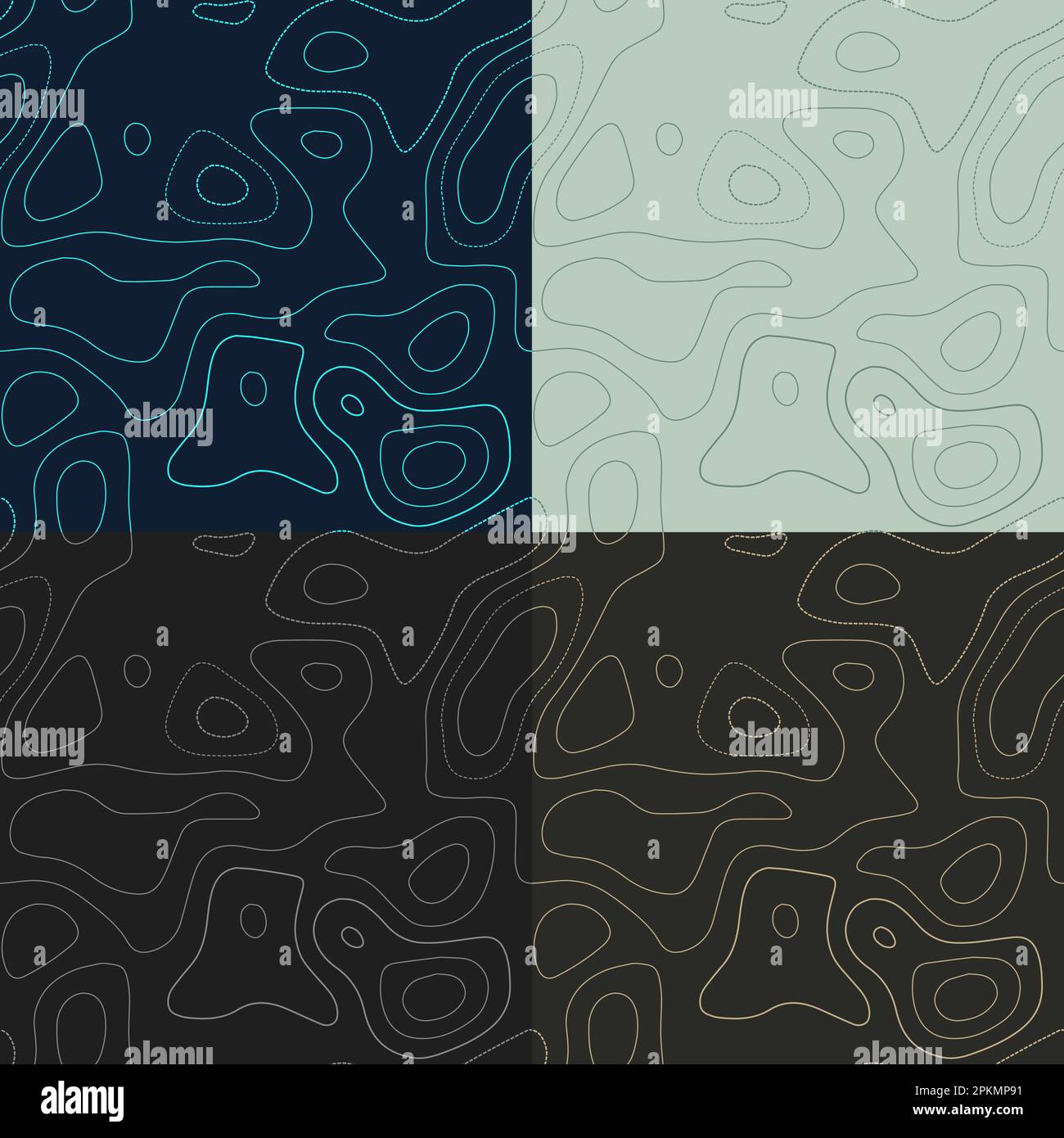 Topography patterns. Seamless elevation map tiles. Artistic isoline ...