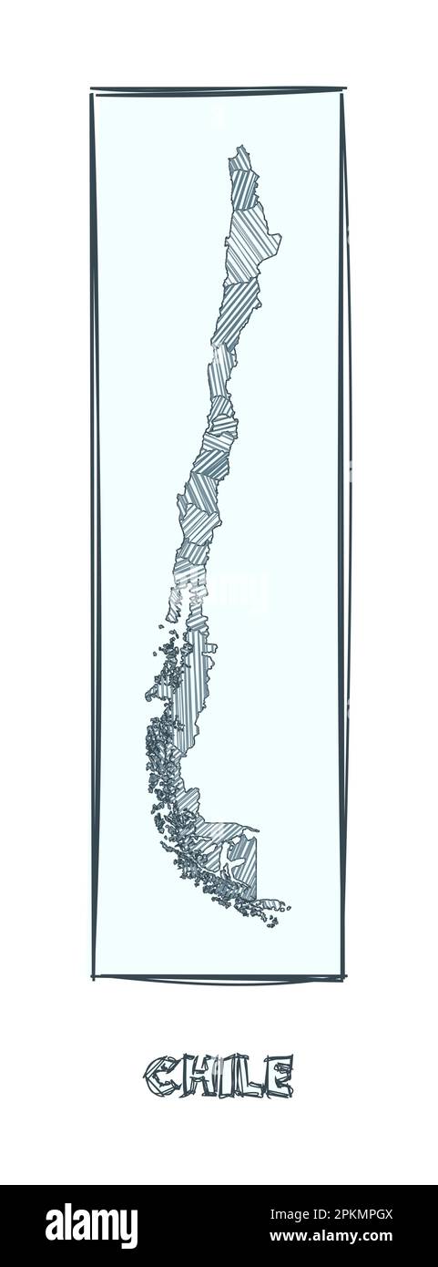 Sketch map of Chile. Grayscale hand-drawn map of the country. Filled ...