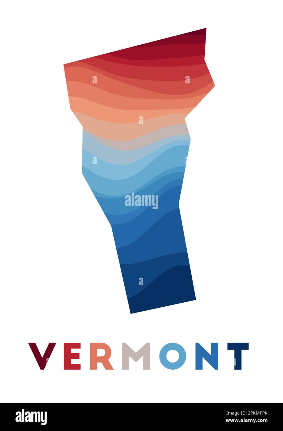 Vermont map. Map of the US state with beautiful geometric waves in red ...