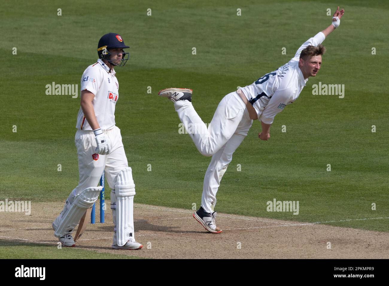 London, UK. 08th Apr, 2023. Middlesex Leg Spinner Luke Hollman bowls ...