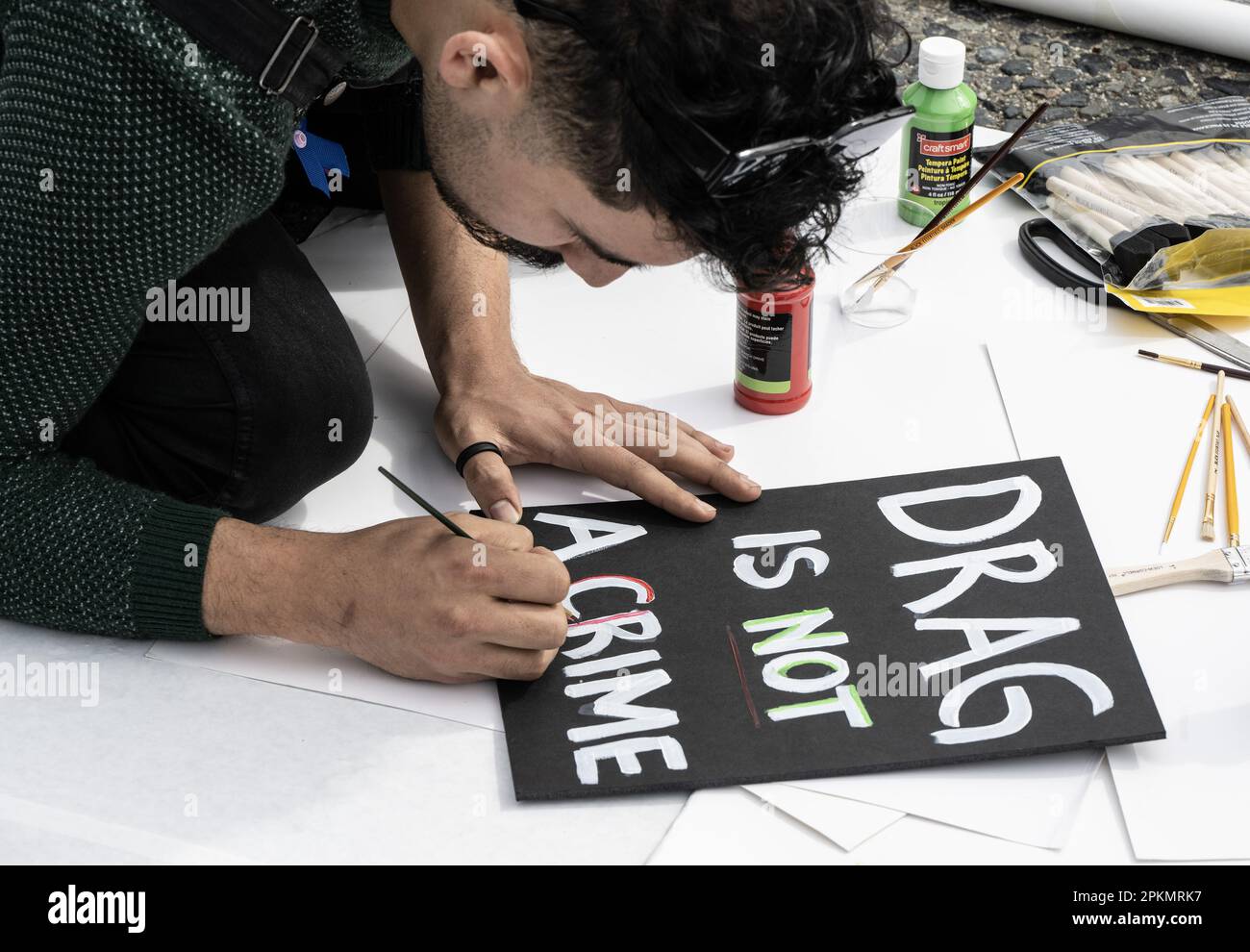 San Francisco, United States. 08th Apr, 2023. Participants make signs ...