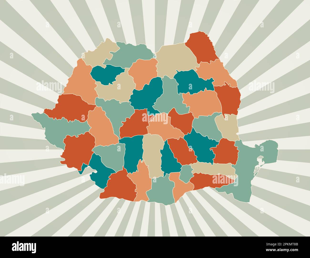 Romania map. Poster with map of the country in retro color palette ...