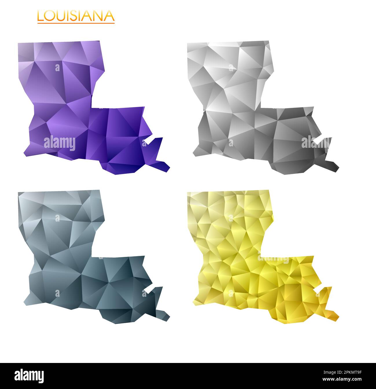 Set of vector polygonal maps of Louisiana. Bright gradient map of US ...