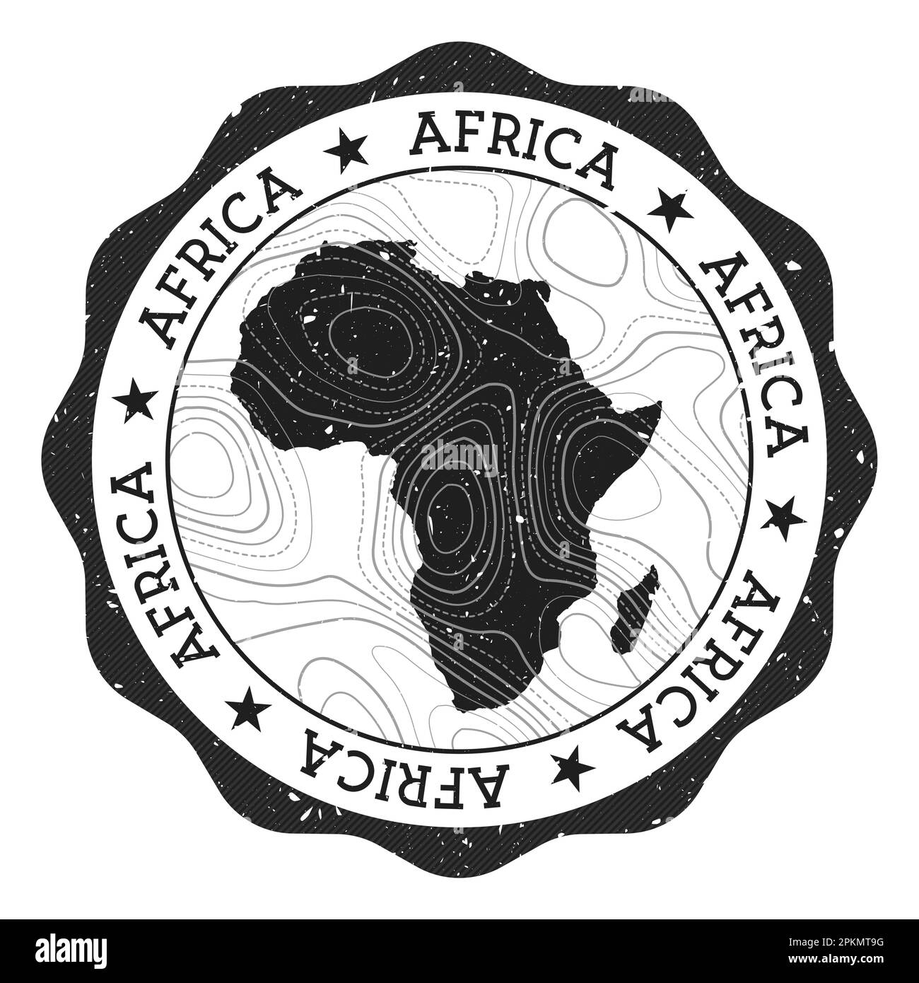 Africa outdoor stamp. Round sticker with map of continent with ...