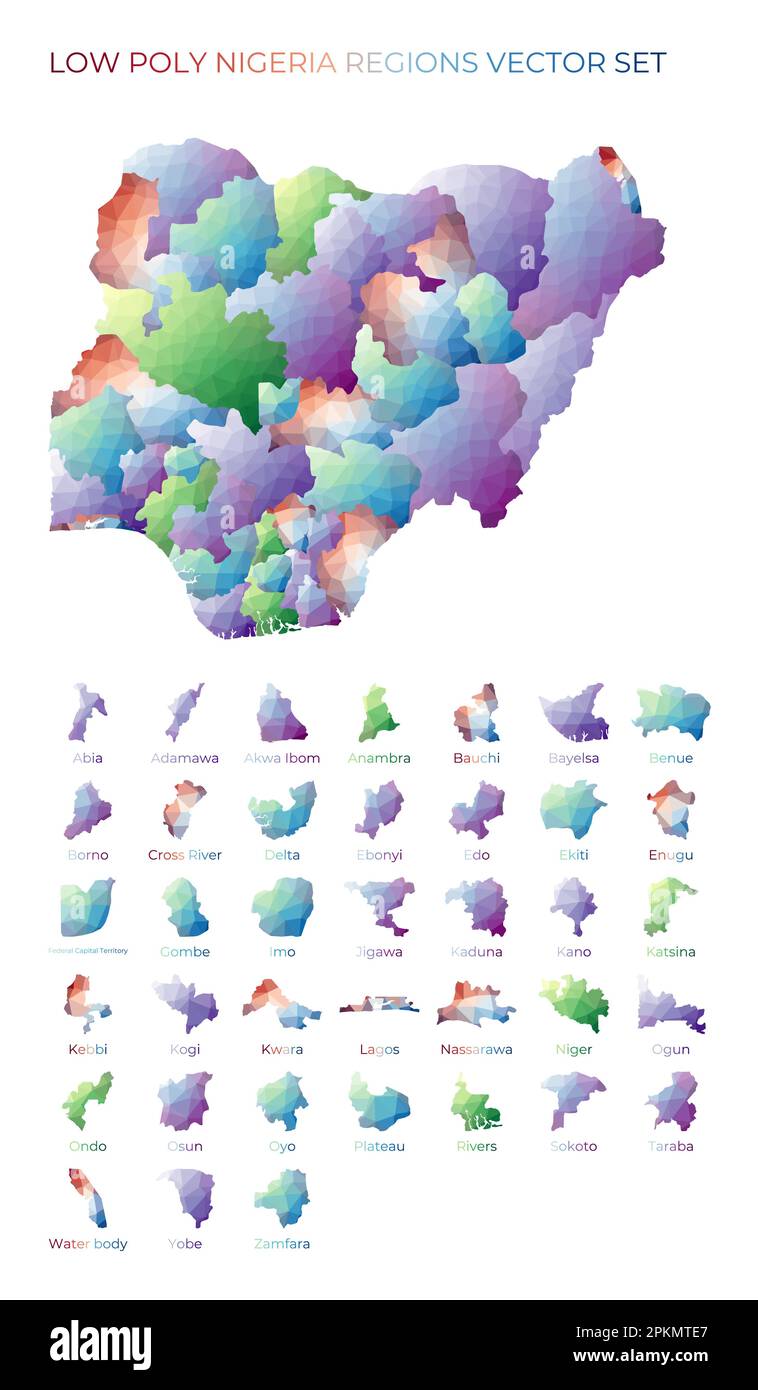 Nigerian low poly regions. Polygonal map of Nigeria with regions ...
