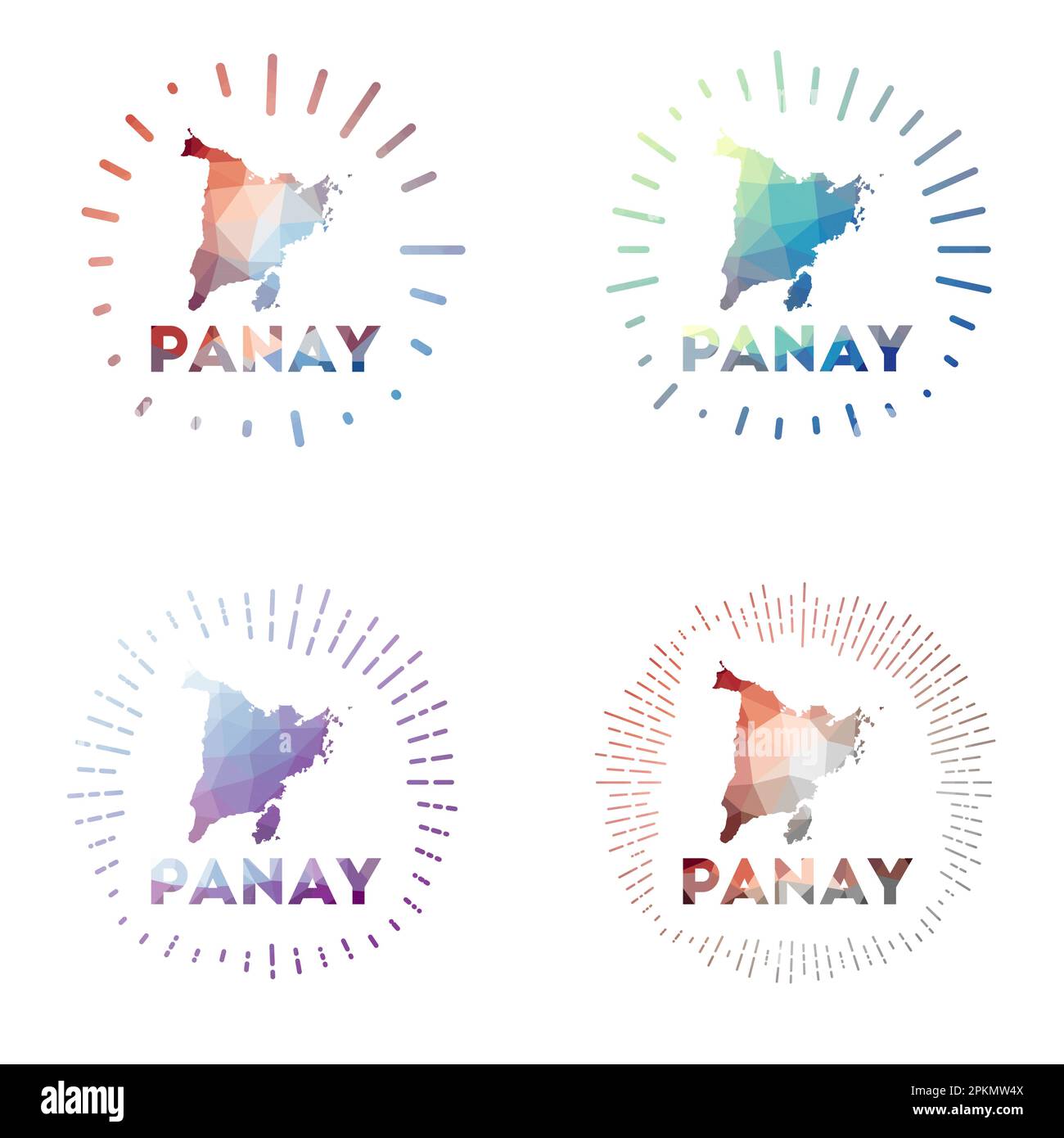 Panay low poly sunburst set. Logo of island in geometric polygonal ...