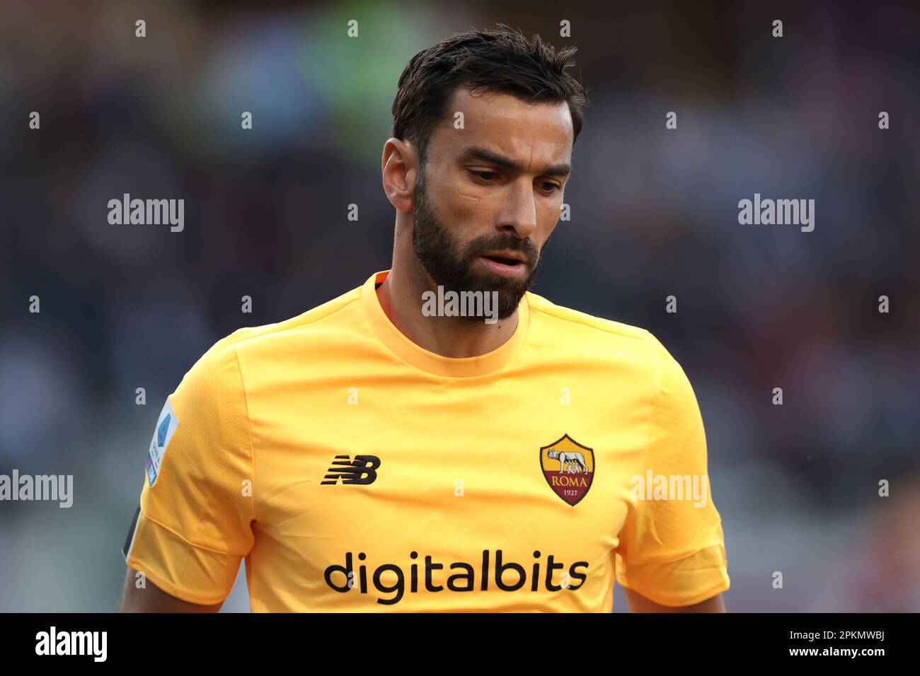 Turin, Italy, 8th April 2023. Rui Patricio of AS Roma reacts during the ...