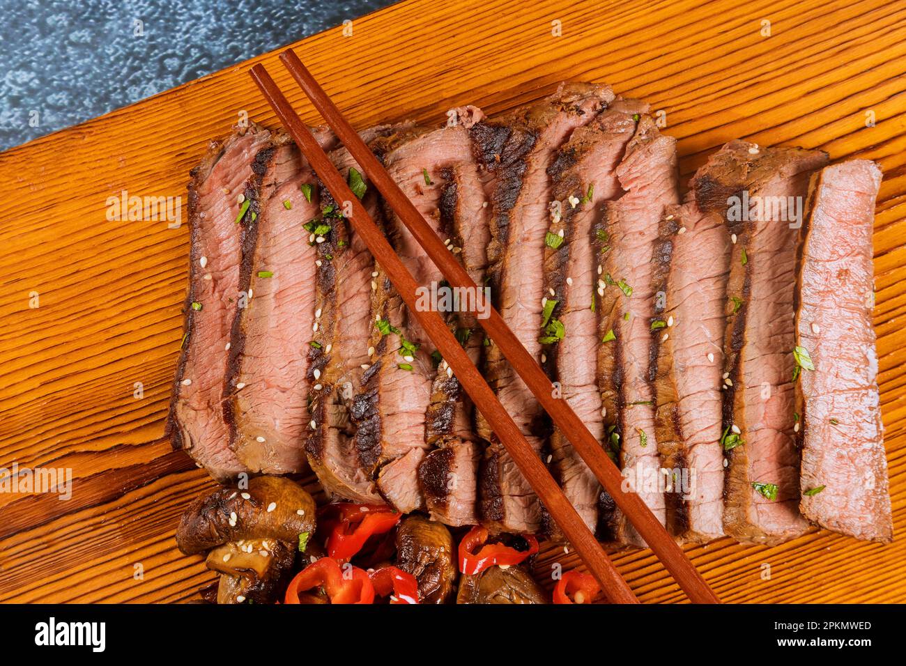 Steak cut of beef grilled medium rare sliced to perfection Stock Photo ...