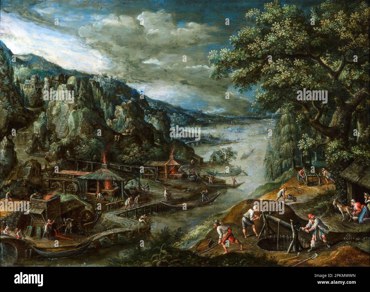 River landscape wit iron mining scene 1611 by Marten van Valckenborch ...