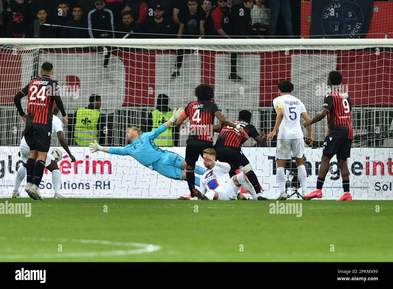 Nice, France. 08th Apr, 2023. sergio ramos (psg) scores the 0-2 during ...
