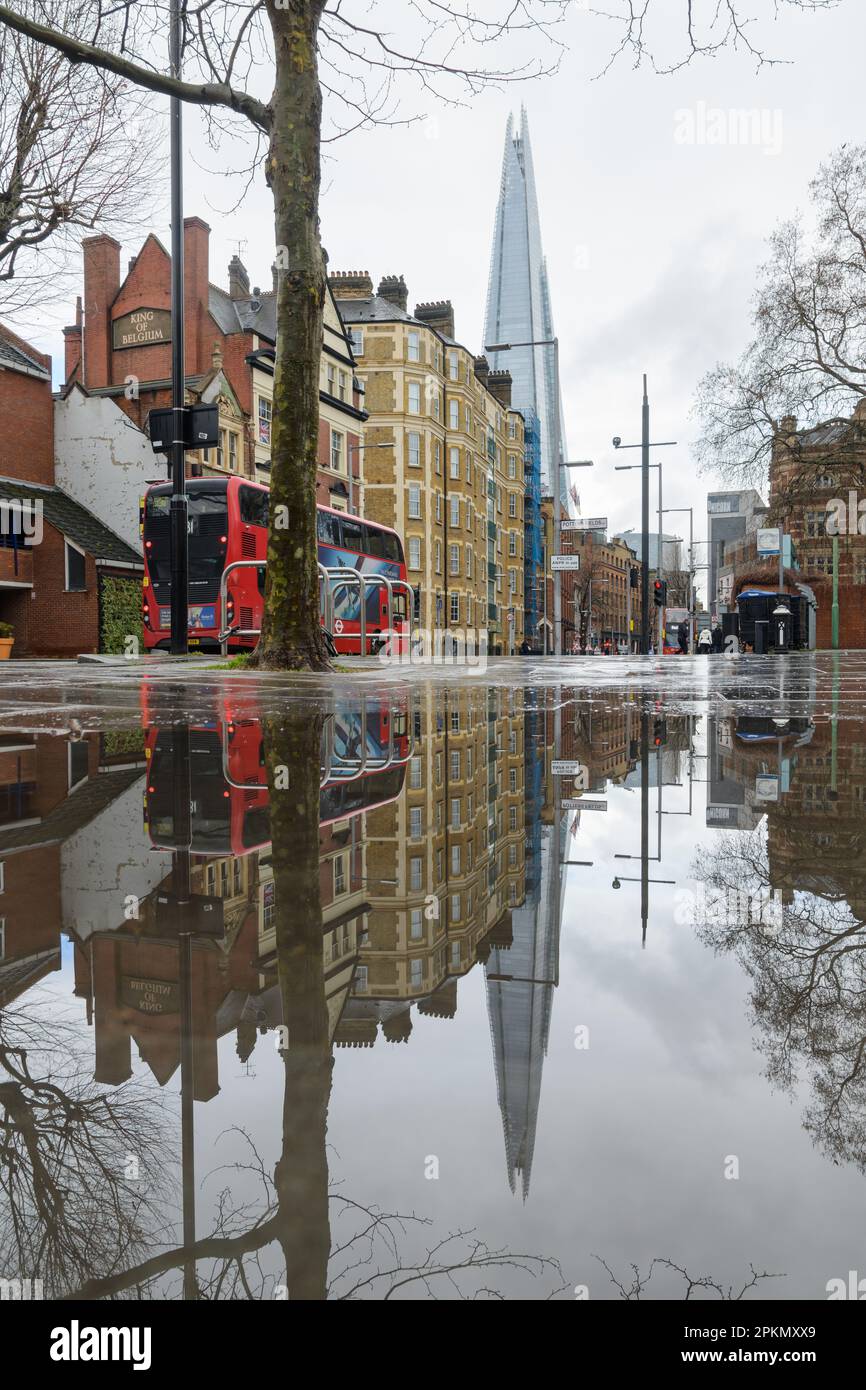 London, UK - March 18, 2023; Wet day in London Borough for Southwark ...