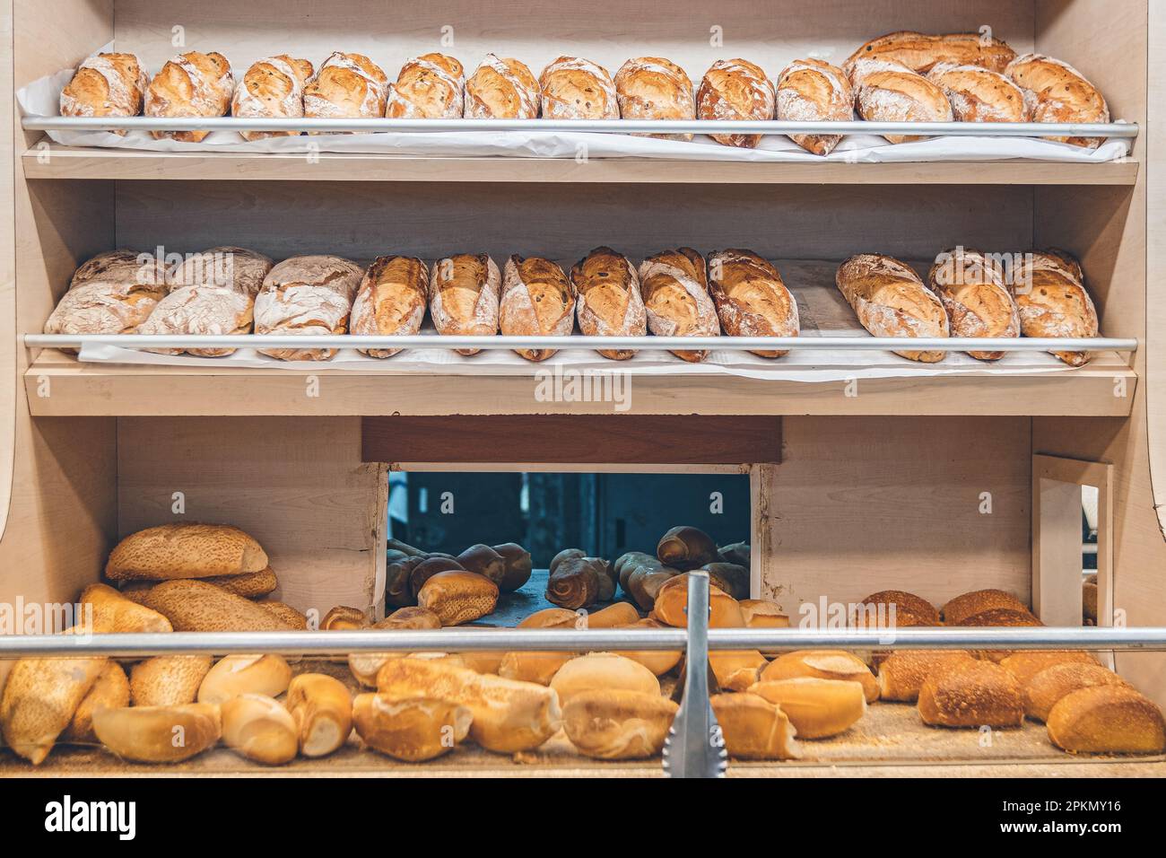 Horizontal photo of bakery, wholemeal bread, bread with olives and ...