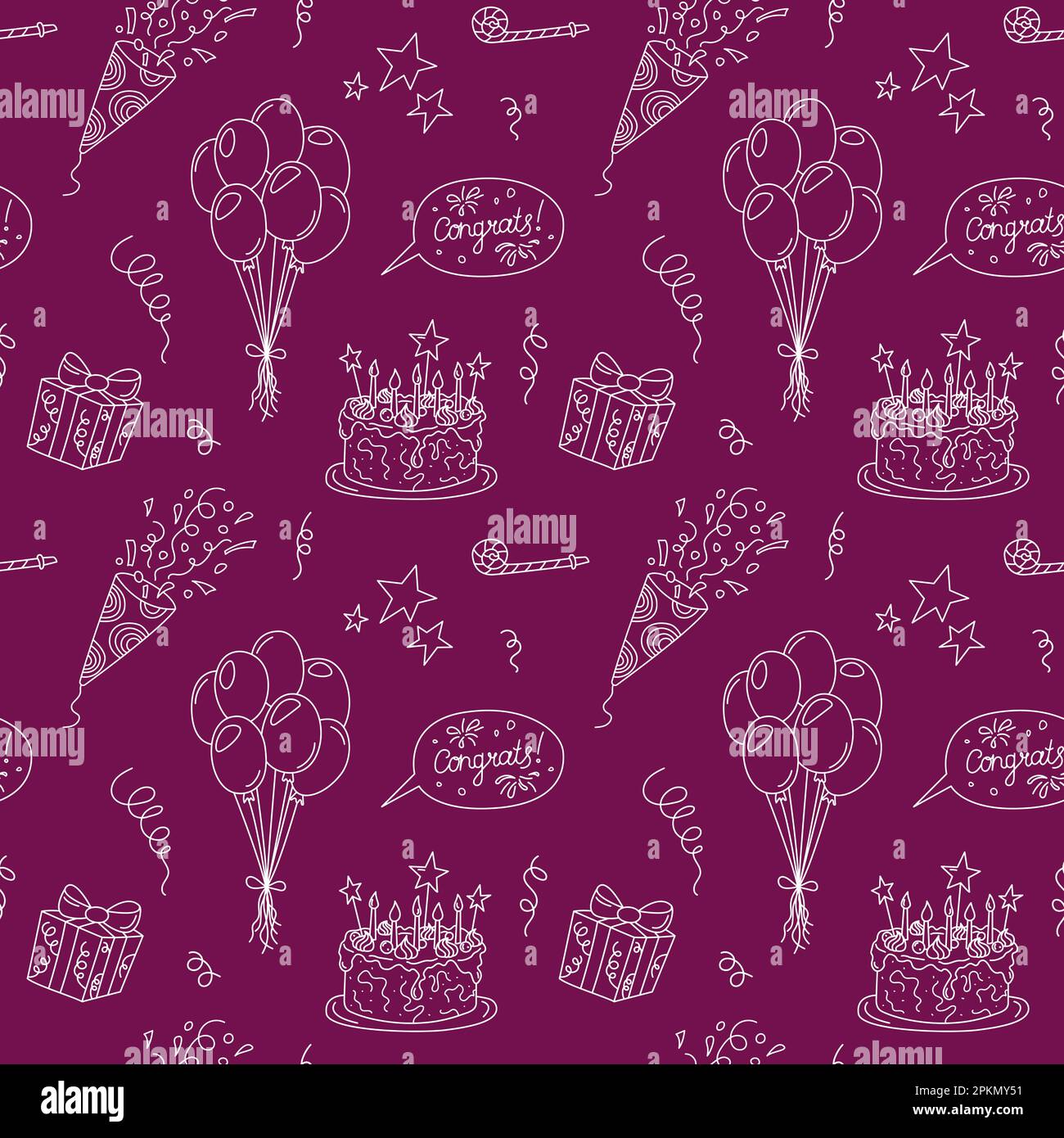 Cute birthday pattern. Seamless vector background with bday doodle ...