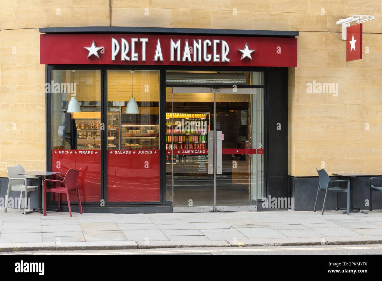London, UK - March 16, 2023; Facade of Pret A Manger shop on Old Broad ... London, UK - March 16, 2023; Facade of Pret A Manger shop on Old Broad ...