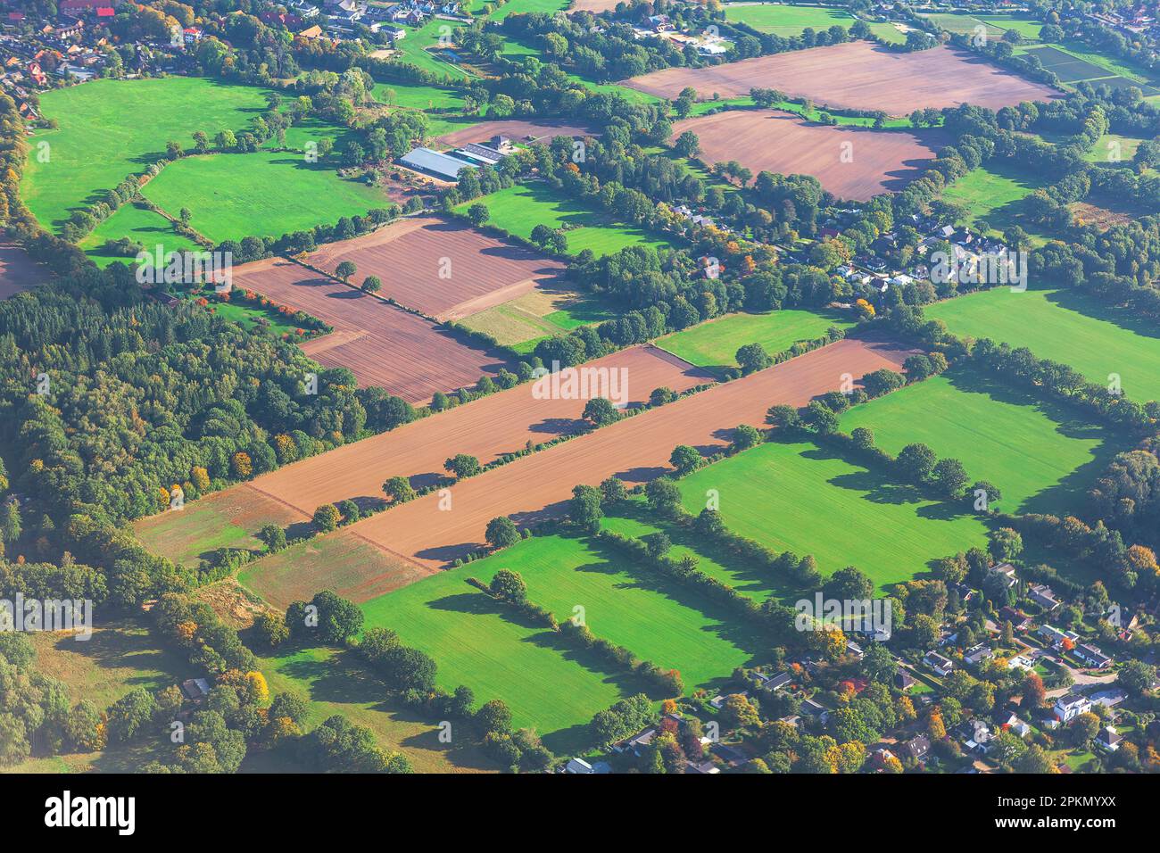 Green land aerial view . Green country and fields view from above Stock ...