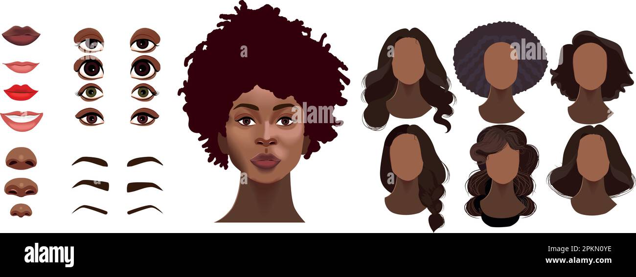 Woman face constructor, avatar of african american female character ...